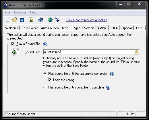 AutoRun Wizard - AutoRun Wizard Tutorial - Step 7: Add Autorun Sound