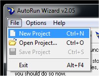 AutoRun Wizard - AutoRun Wizard Tutorial - Step 2: Start a New Project